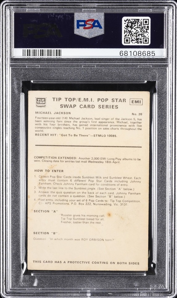 1972 TIP TOP EMI POP STARS SER 2 #20 MICHAEL JACKSON PSA 2 | eBay