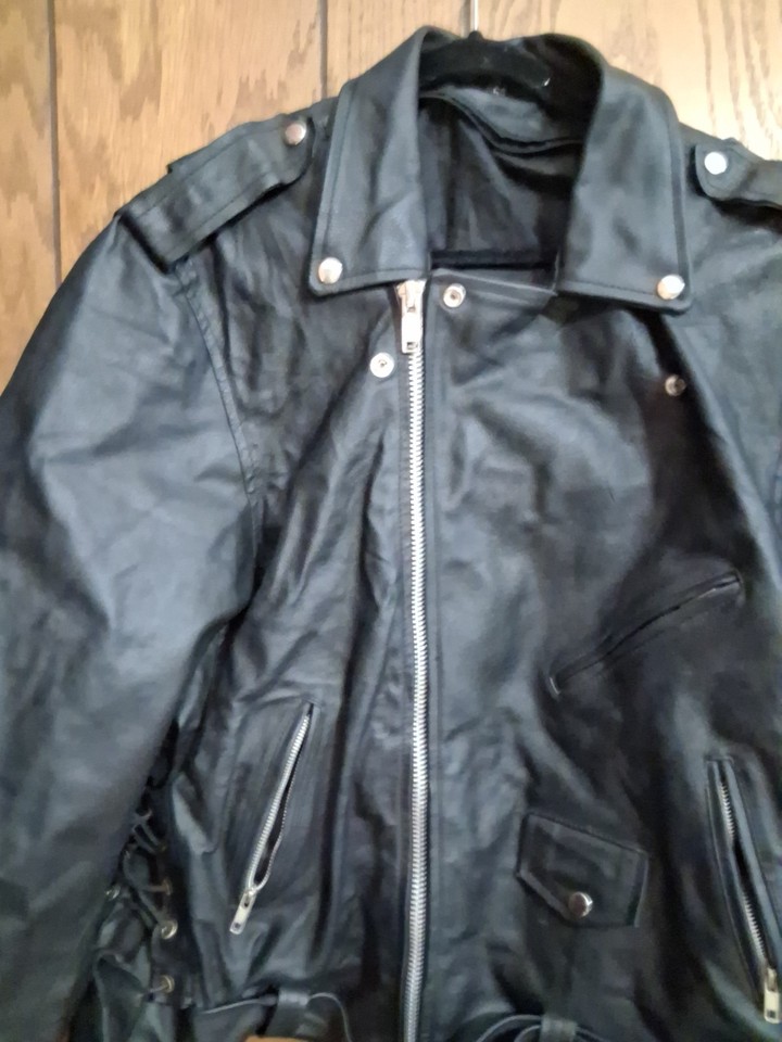 Thick Leather Police/ Motorcycle Jacket Size 54 Blk | eBay
