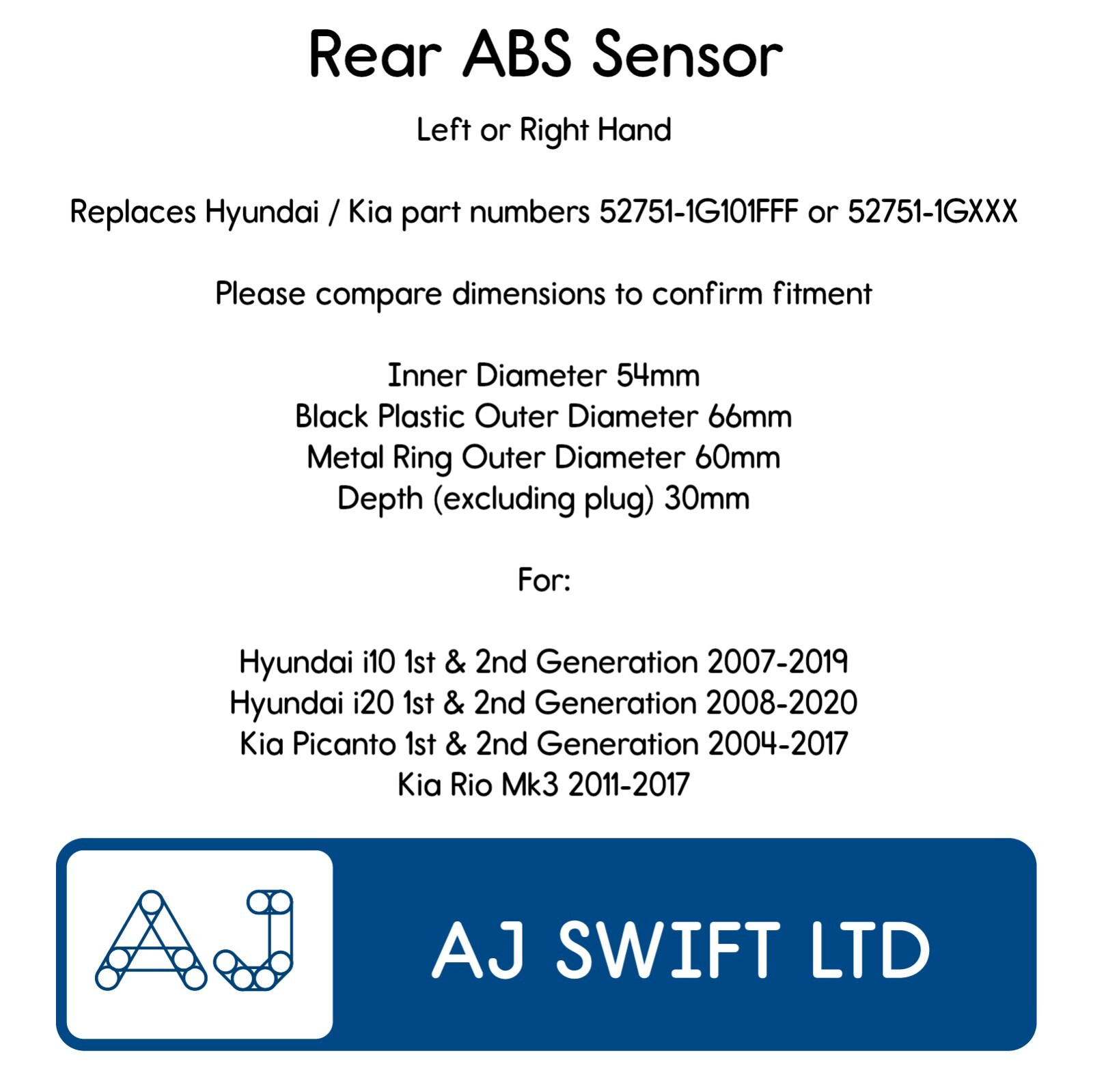 Rear Hub ABS Sensor for Hyundai i10 i20 Kia | Grelly UK