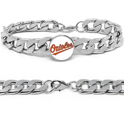 Baltimore Orioles Mens Stainless Steel Wide Link Chain Bracelet Jewelry ...