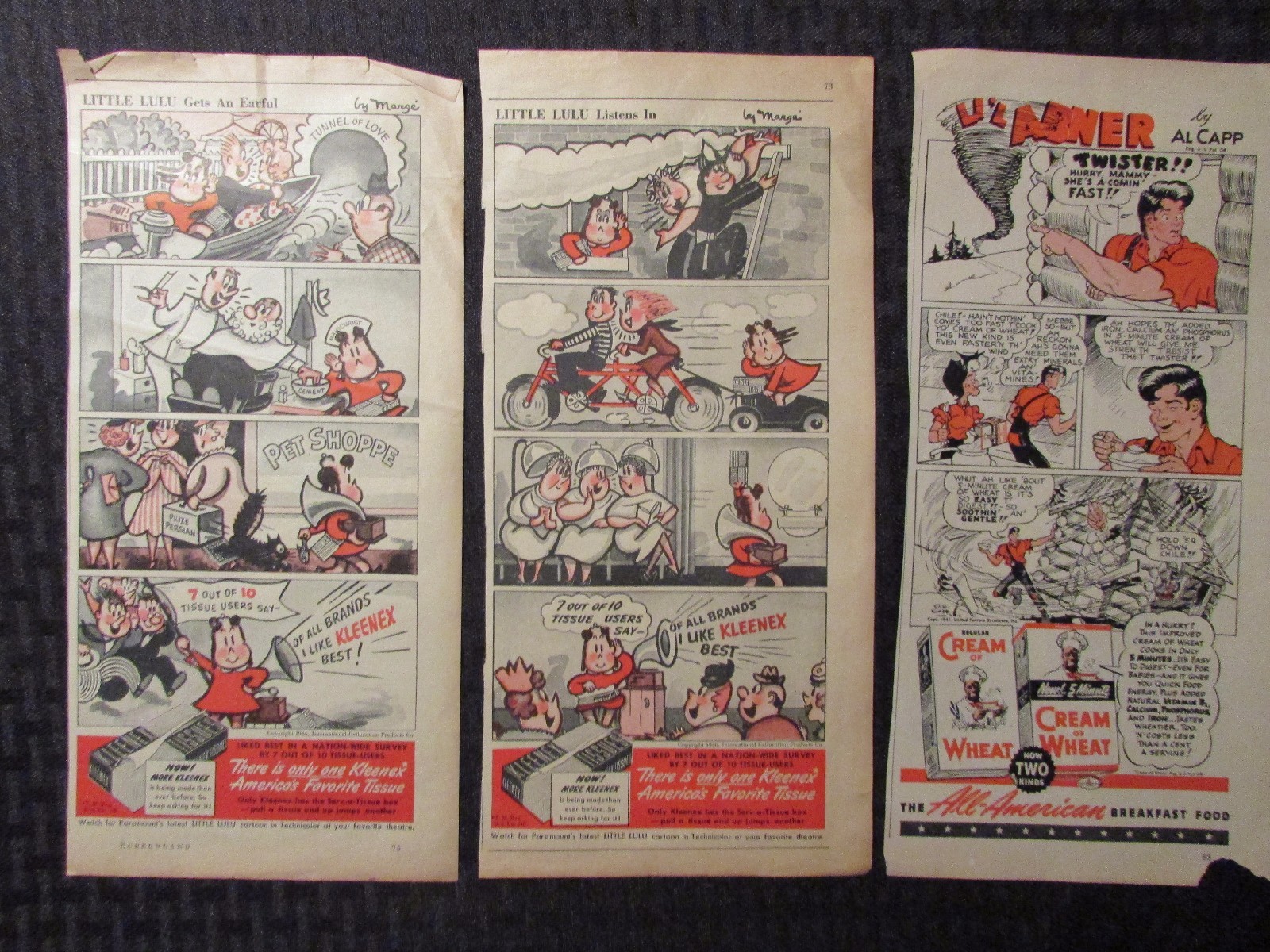 1940s LITTLE LULU Kleenex & LI'L ABNER Cream of Wheat 5.5x11" Comic ...