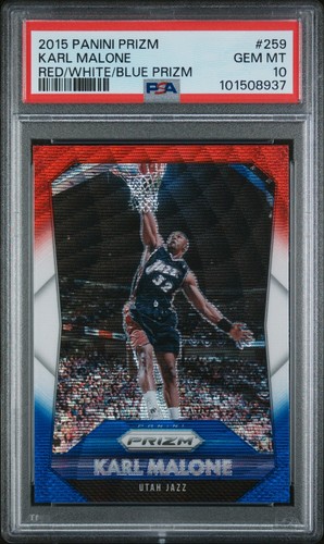 Karl Malone 2015 Prizm Red White and Blue PSA 10 #259 POP 1 | eBay UK