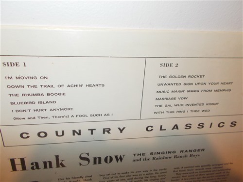 Country Classics Hank Snow . The Singing Ranger & His Rainbow Ranch ...