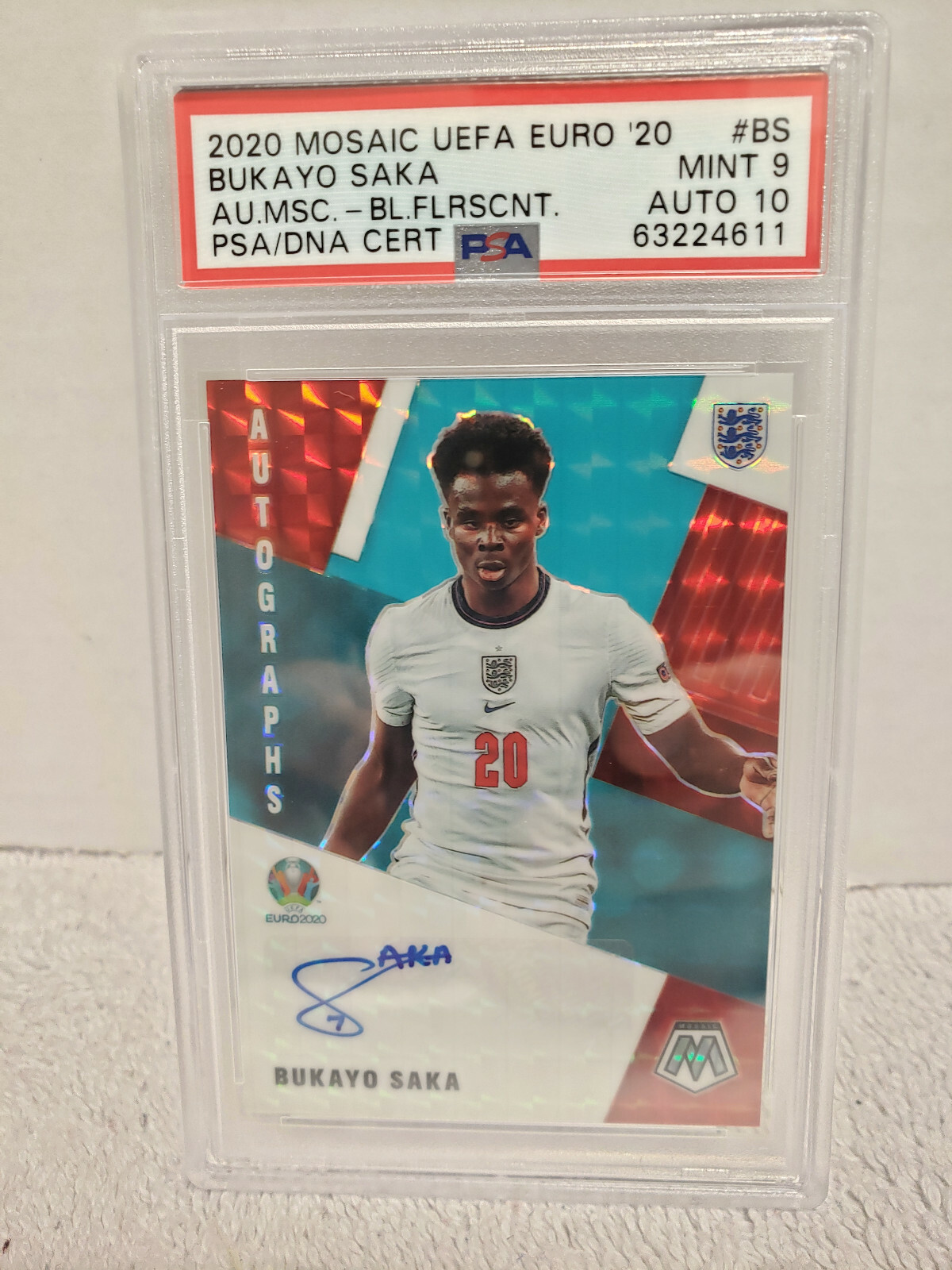 2020-21Mosaic UEFA Auto #AM-BS Bukayo Saka Blue Fourescent 3/3, psa 9 ...