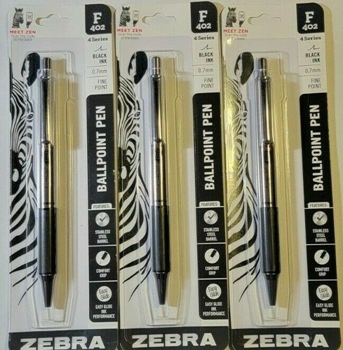 Zebra F-402 Ballpoint Stainless Steel Retractable Pen 0.7mm Black Ink ...