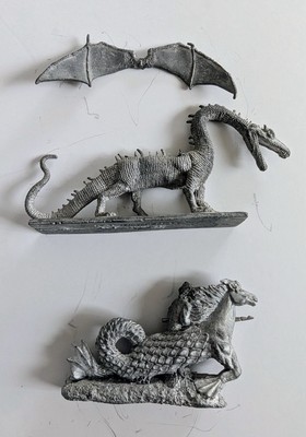 2 Metal AD&D Metal Miniature Hippocampus & Royal Drake Dragon Serpent ...