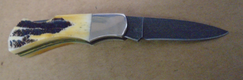 VTG BEAR MGC DAMASCUS MINI FOLDING LOCKBACK KNIFE STAG HANDLE USA 2-1/4 ...