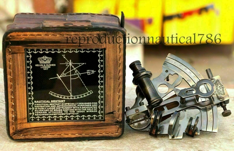 Nautical Survey Navy Sextant W/ Leather Box Vintage Solid Brass ...