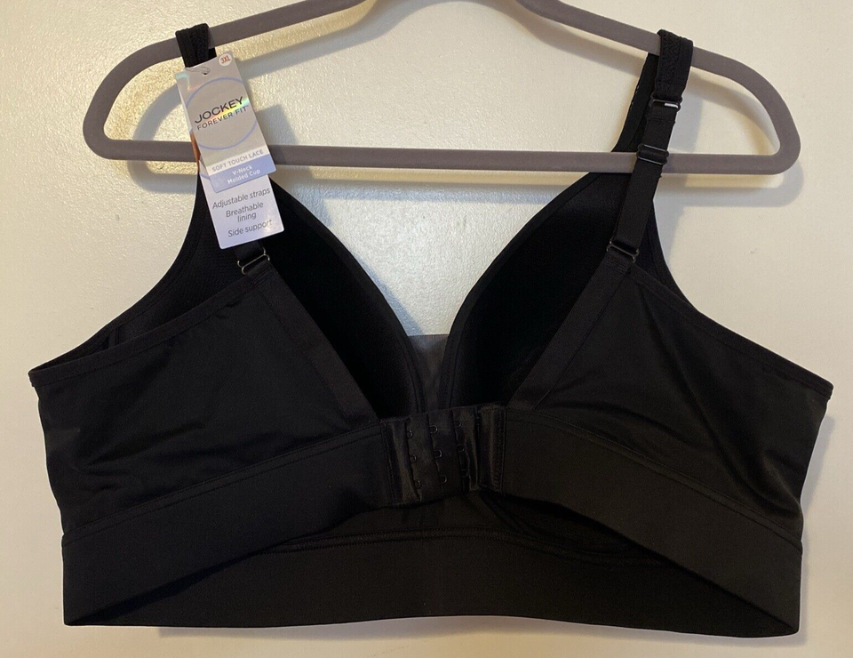 JOCKEY Forever Fit Black 3XL BRA, V-Neck, Molded Cup, Soft Touch Lace ...