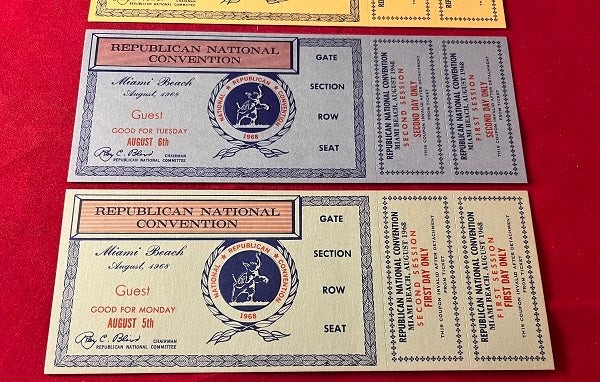 Richard NIXON / UNUSED 1968 Republican National Convention Ticket SET ...