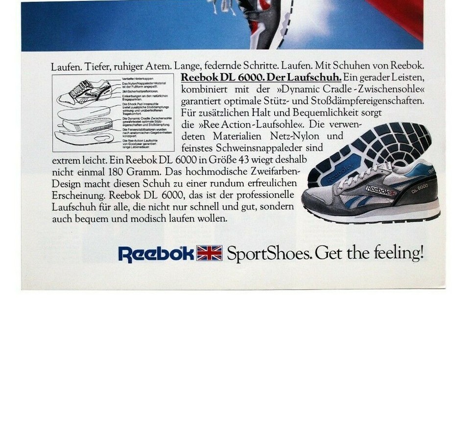 Vintage 1986 Reebok DL 6000 sneakers poster stampa pubblicità calci ...