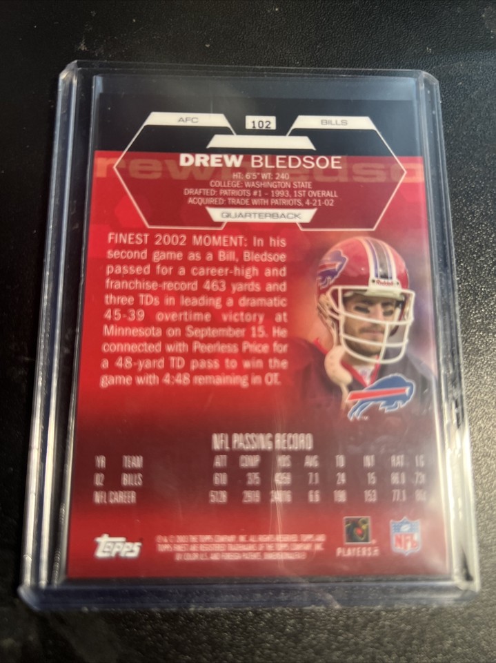 2003 Topps Finest Jersey Relic Drew Bledsoe #102 Bills Patriots | eBay