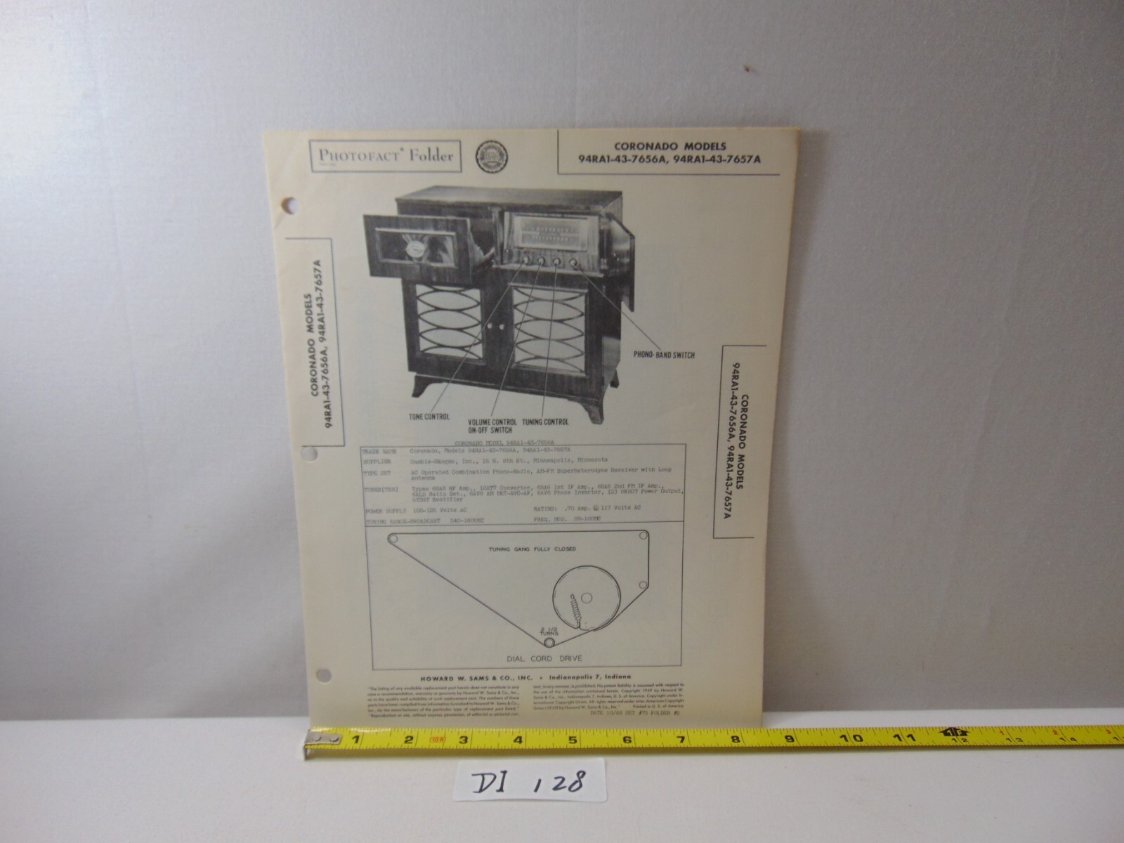 Sams Photofact Service Manual & Schematic Radio Cabinet Coronado 94RA1 ...