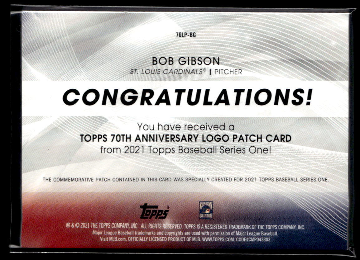Bob Gibson - 2021 Topps 70th Anniversary Manufactured Logo Patch HOF | eBay