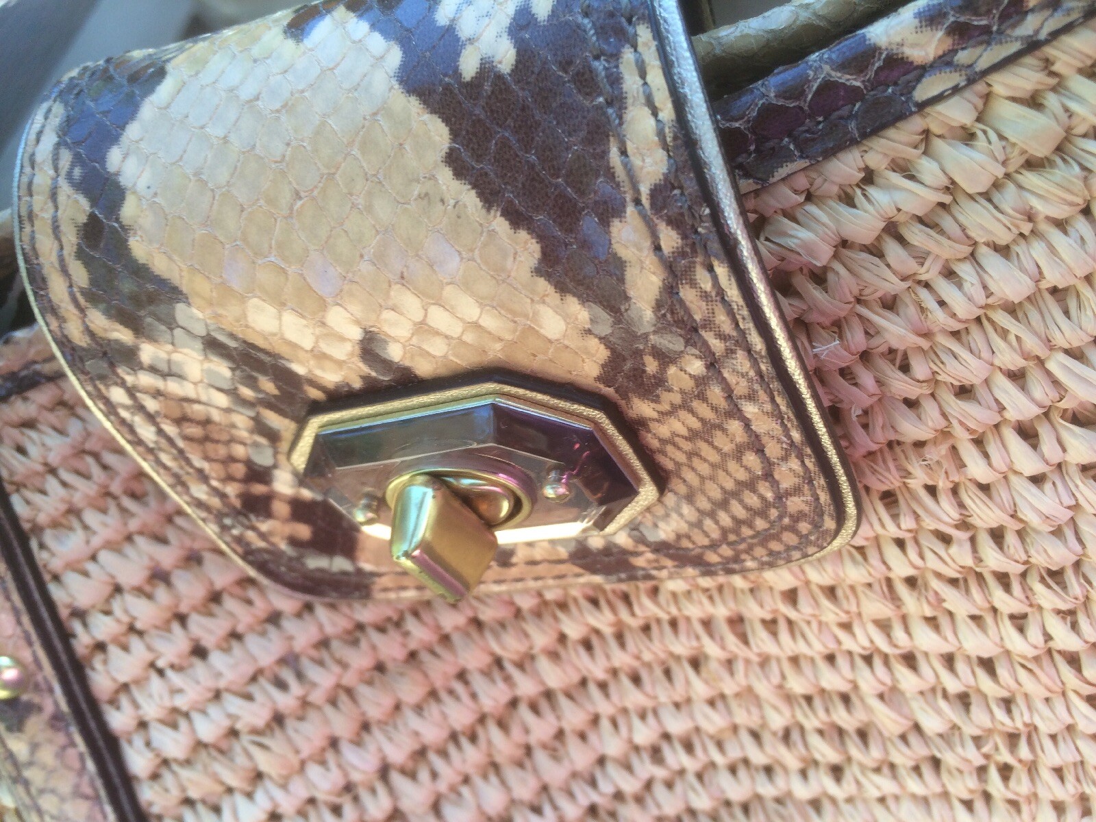 Coach 🔸🔸🔸 Natural Straw Leather Python Trim Studde… - Gem