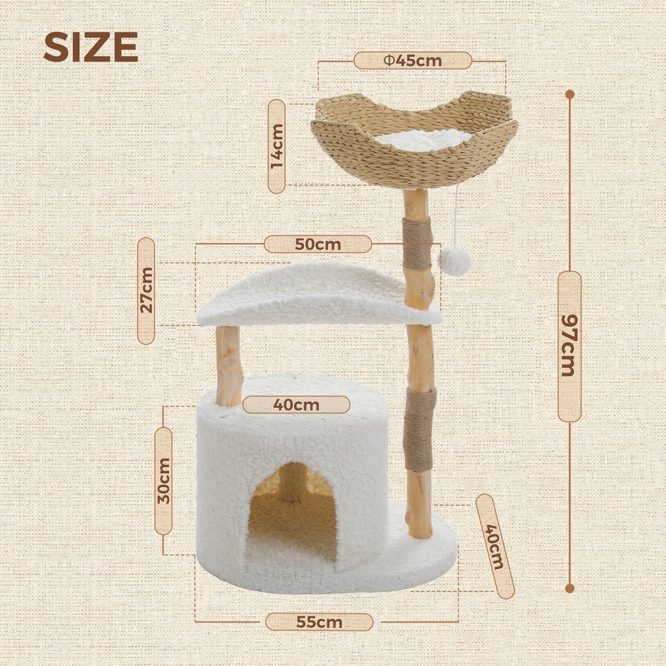 PAWZ Road Cat Tree Tower for Large Cats Modern Solid Wood Flower ...