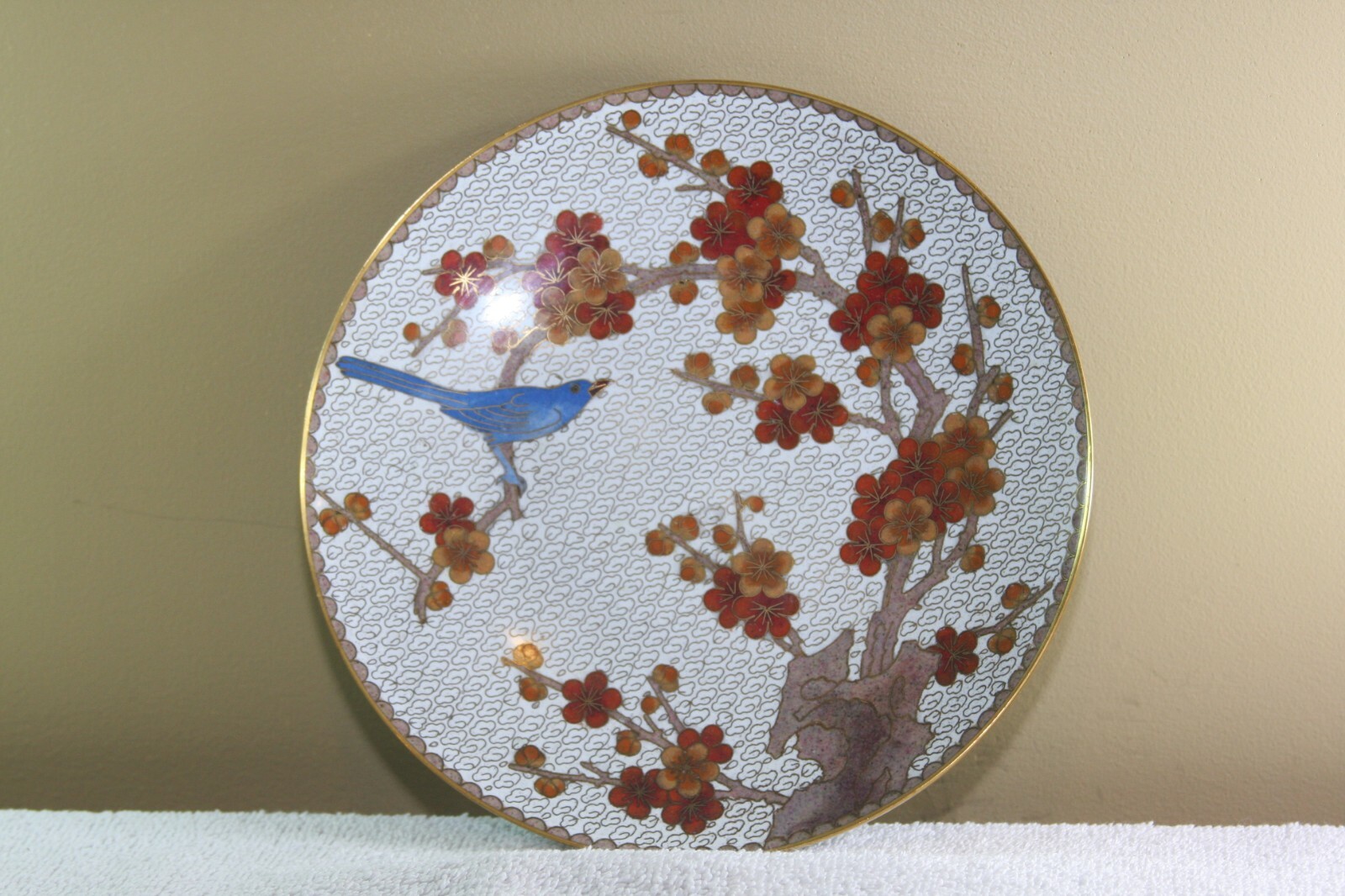 Vintage Chinese JINGFA CLOISONNE PLATE Cherry Tree Bonsai BIRD | eBay