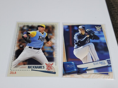 BLAKE SNELL 2019 Topps BL Nicknames Insert #PW20 + 2019 Topps #40. RAYS ...