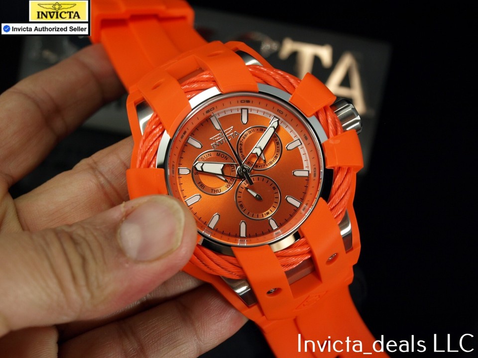 Invicta Men's 50mm BOLT Shock Chronograph ORANGE DIAL Triple Orange ...