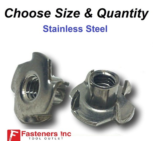 Barrel Stainless Steel T-Nut Tee Nut 3-Prong (Choose Size & Qty) (Long ...