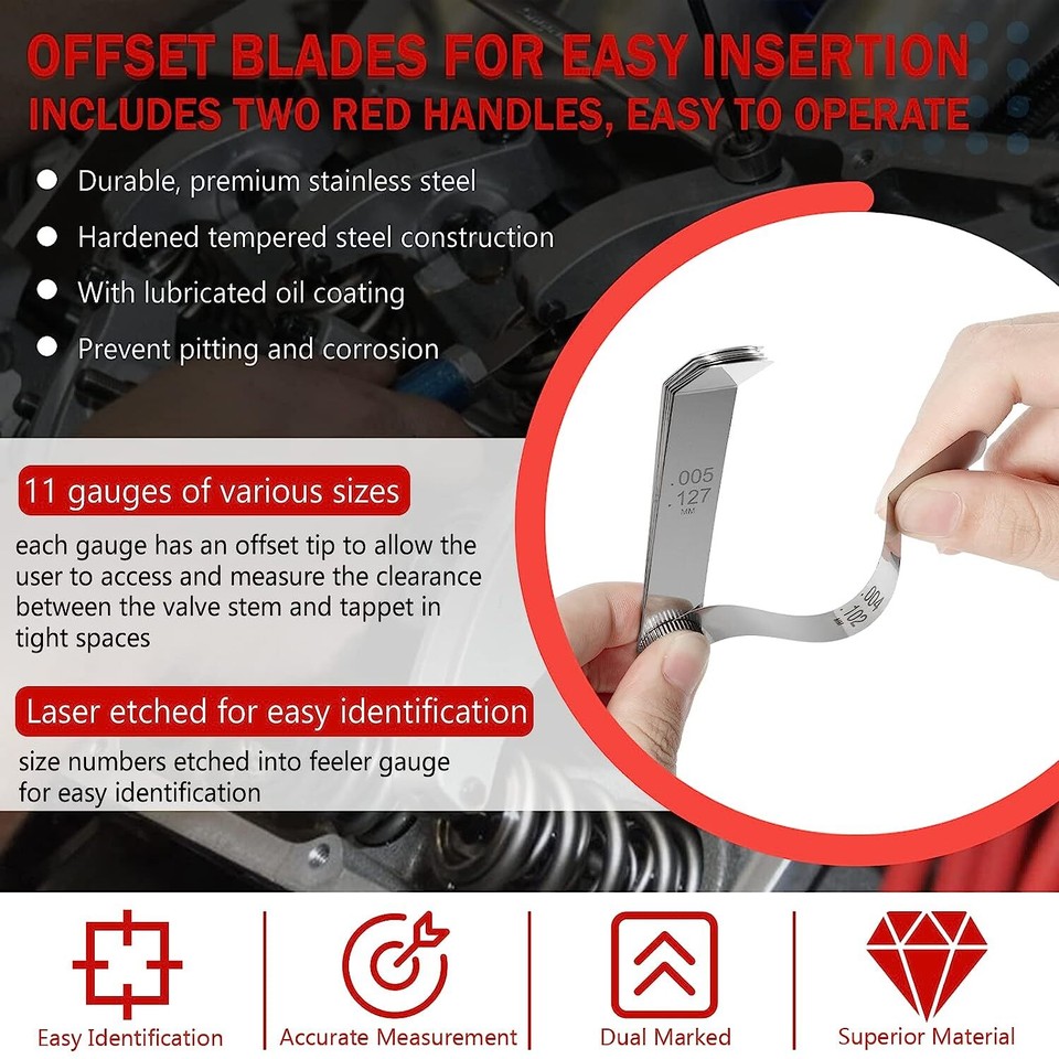 A308 Offset Valve Tappet Gauge Feeler Gauge Set 11 Blade Offset 0.004 ...