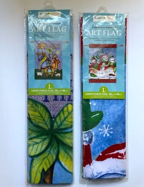 NEW Lot of 2 Large Porch Flags - "Joy to the World"- Rain or Shine - 28 ...