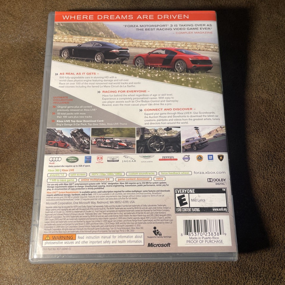 Forza Motorsport 3 Ultimate Collection CIB W/ Manual - Tested - Xbox ...