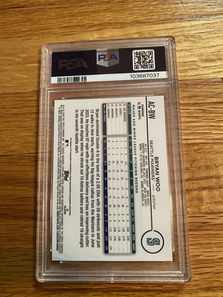 BRYAN WOO 2024 TOPPS CHROME UPDATE #AC-BW RC AUTO AUTOGRAPH PSA 10 | eBay