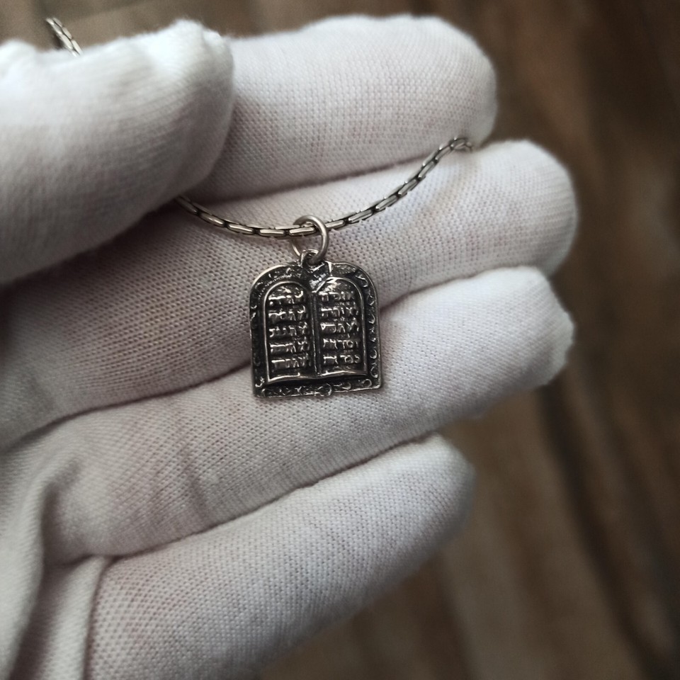 Ten Commandments Necklace Vintage Silver 925 Hebrew Men Women Thick VTG ...