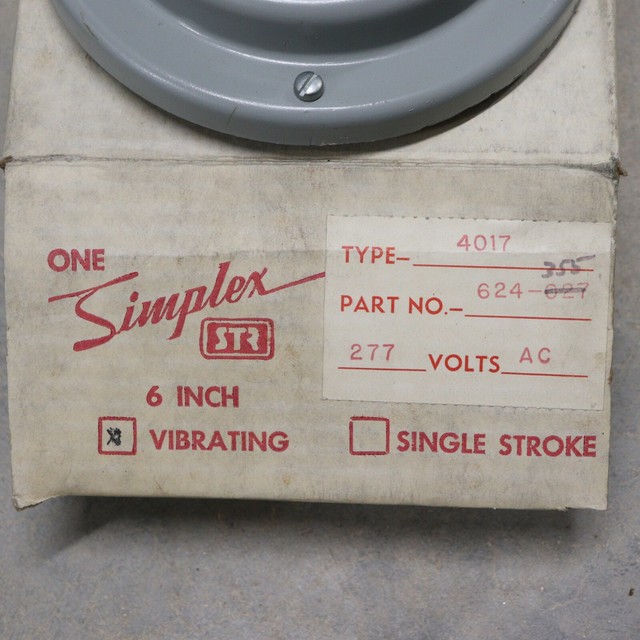 Simplex STR 4017 6" Grey Vibrating Bell Part 624-355 277V AC NOS W ...