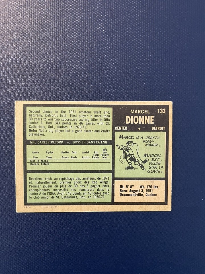 1971-72 O-PEE-CHEE HOCKEY SET BREAK OPC #133(RC) Marcel Dionne Rookie ...