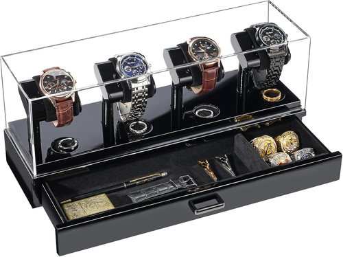 Wooden Watch Display Case, 4 Slot Watch Display Stand with Removable ...