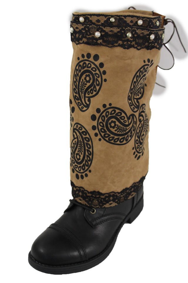 Women Boot Cover Toppers Pair Brown Faux Leather Slip Western Style ...
