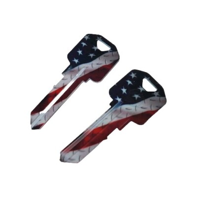 2 x USA FLAG MINUTEKEY KEY BLANKS KW-10 AMERICAN RED WHITE BLUE STARS ...