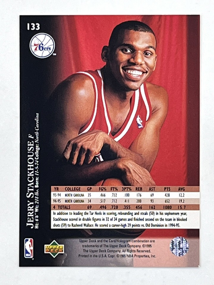 Jerry Stackhouse 1995-96 Upper Deck RC #133 Sports NBA 76ers Rookie ...
