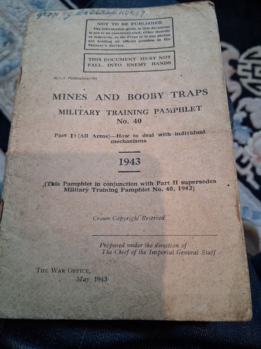 WW2 Mines and Booby Traps Military Training Pamphlet No 40 1943 booklet ...