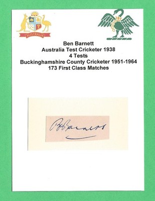 BEN BARNETT AUSTRALIA TEST CRICKETER 1938 RARE ORIGINAL AUTOGRAPHED ...