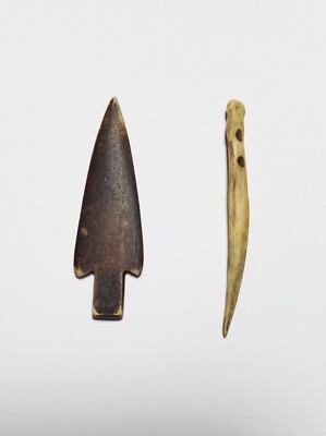 Fur trade Bone Arrowhead + Awl Needle Penobscot Maine artifacts Nova ...