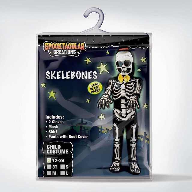 Spooky Skelebones Deluxe Skeleton Kids Toddler Costume Set With Glow in ...