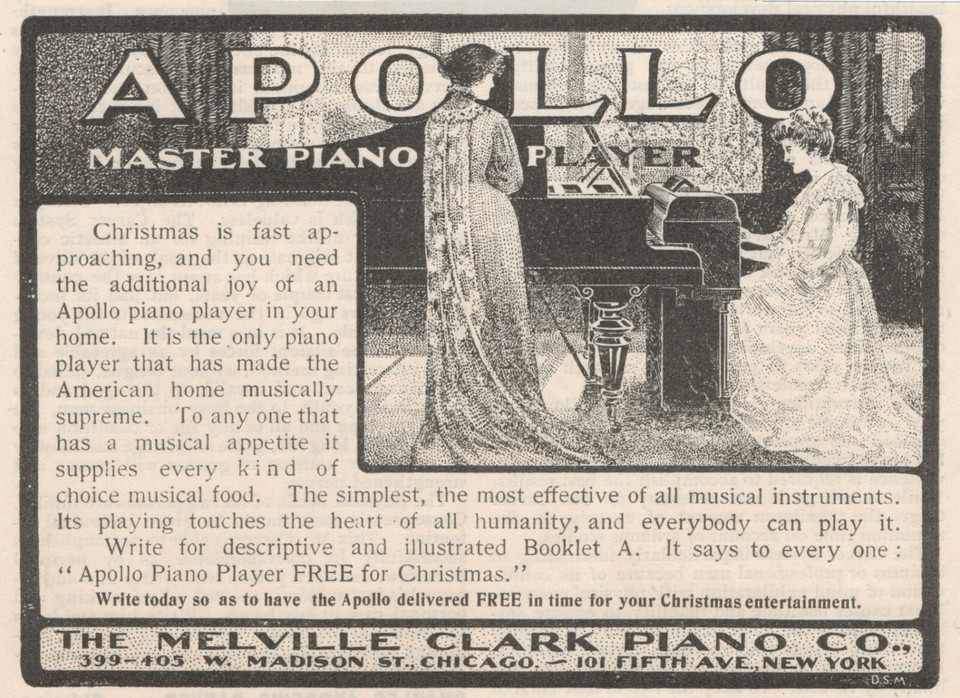Apollo Piano Player Two Women Melville Clark Piano Co 1902 Antique ...