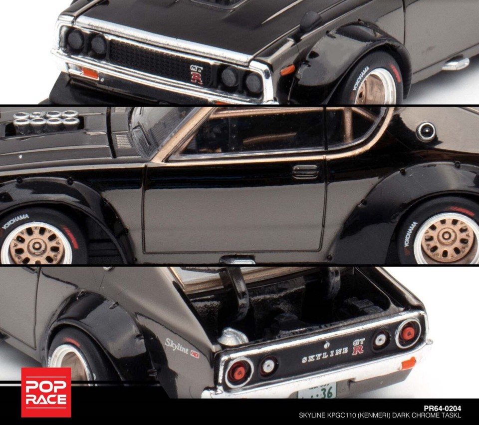 1:64 Pop Race PR64-204 Skyline KPGC110 Kenmeri Dark Chrome TASKL 2024 ...