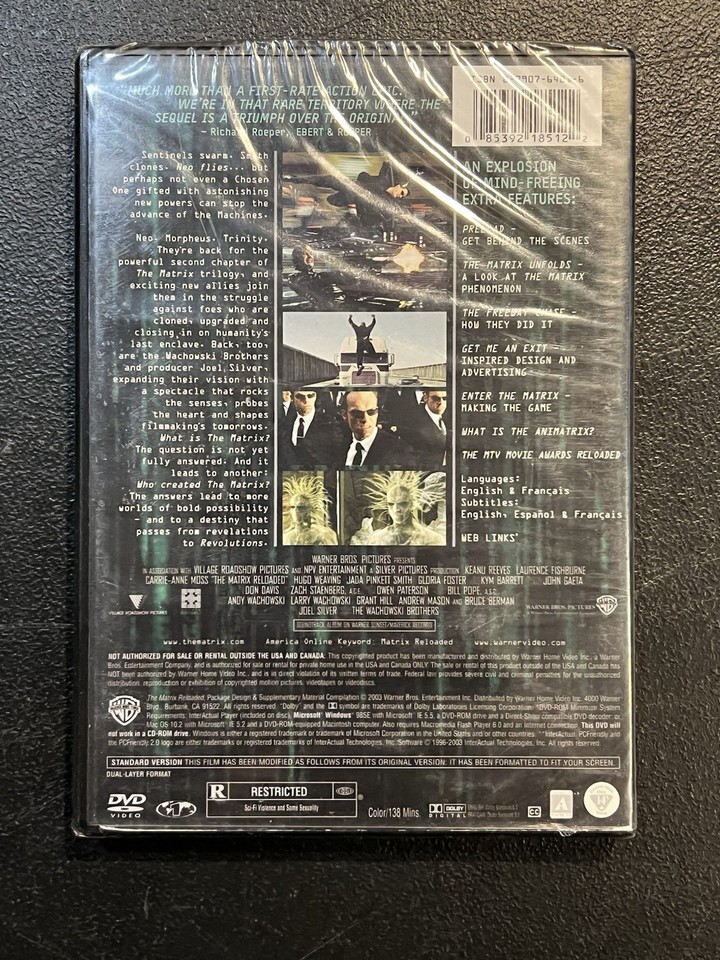 The Matrix Reloaded DVD Full Screen Edition Keanu Reeves 2003 BRAND NEW ...