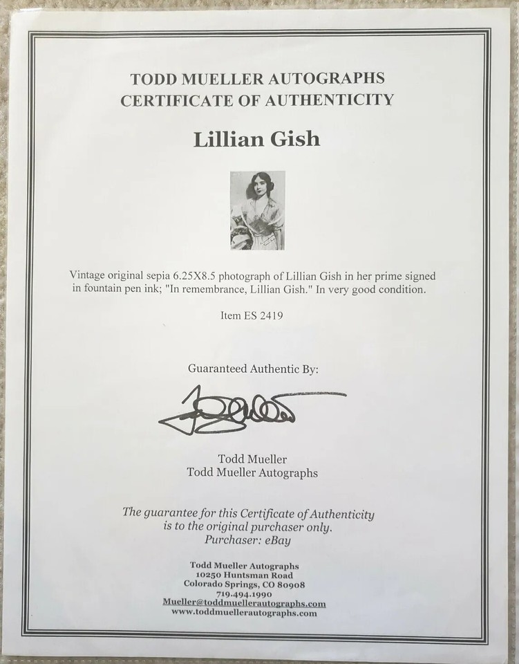 Lillian Gish SIGNED Vintage Photo COA Todd Mueller | eBay