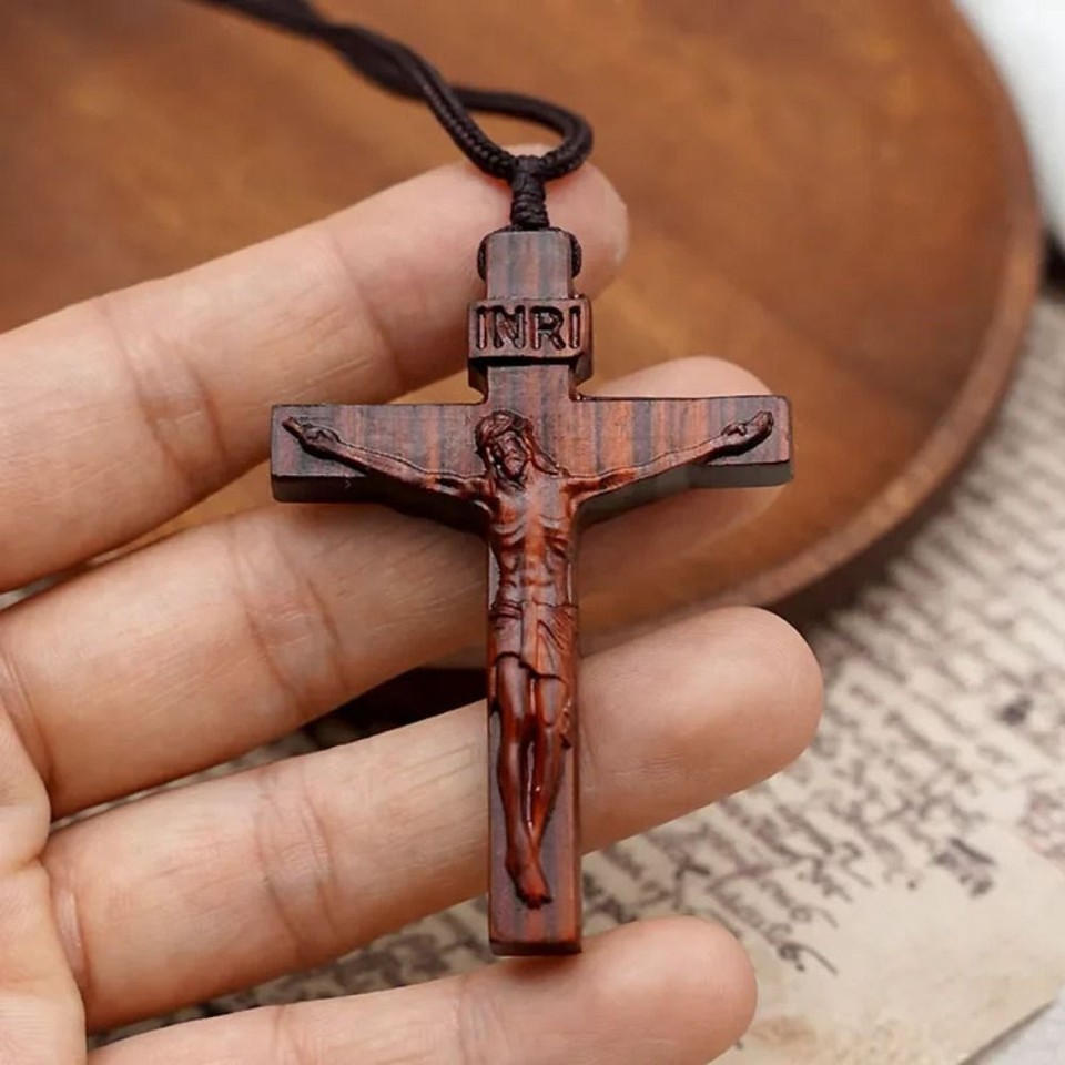 Wooden Jesus Cross Wooden Necklace Amulet Cross Necklace Crucifix Wood ...