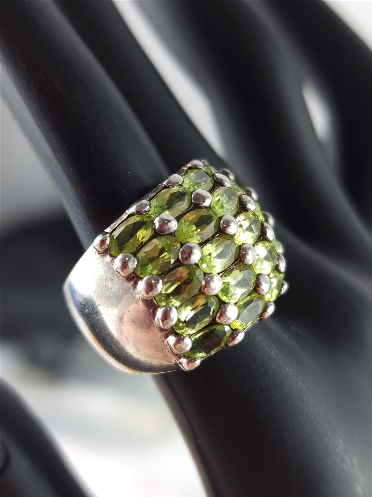 FAS Vintage Sterling Silver Green Gemstones Ring Size… - Gem