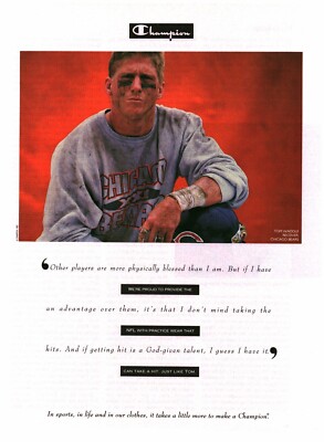 1992 VINTAGE PRINT AD - CHAMPION CLOTHING AD - TOM WADDLE CHICAGO BEARS ...