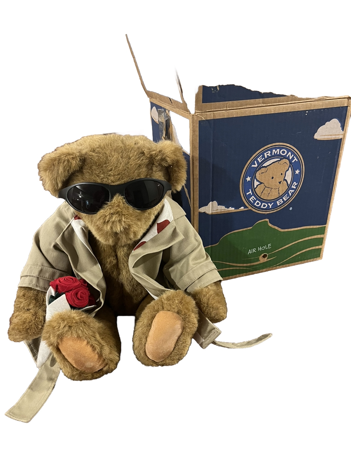 Vermont Teddy Bear Undercover Lover Bear Trench Coat Sunglasses Heart ...