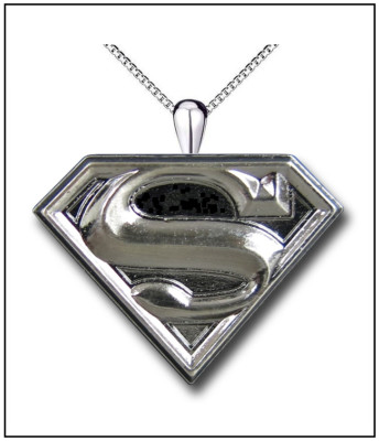 SUPERMAN Necklace - 1" silverplate steel pendant - 24" stainless chain ...
