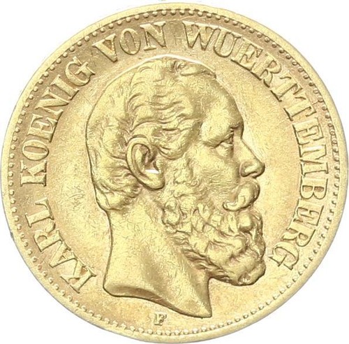 Württemberg Karl 10 Mark 1875 F Gold ss-vz J 292 | eBay