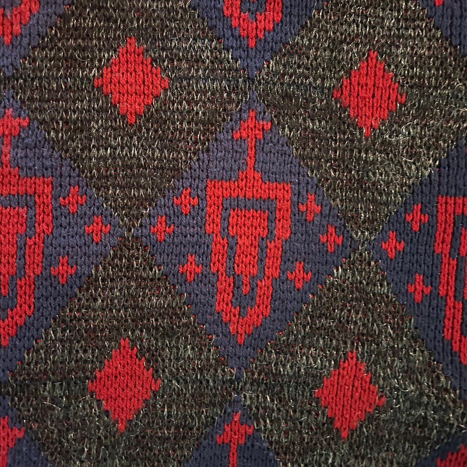 Vintage BRONZINI Mens Sweater XL Black Navy Red Silver Metallic Accents ...